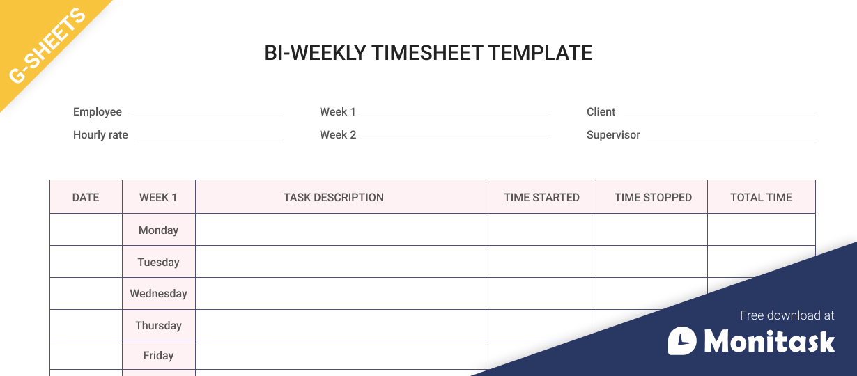 Bi Weekly Timesheet Template For Google Sheets Monitask