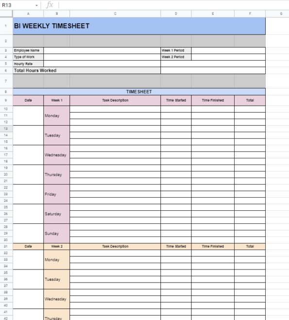 Bi Weekly Timesheet Template For Google Sheets | Monitask