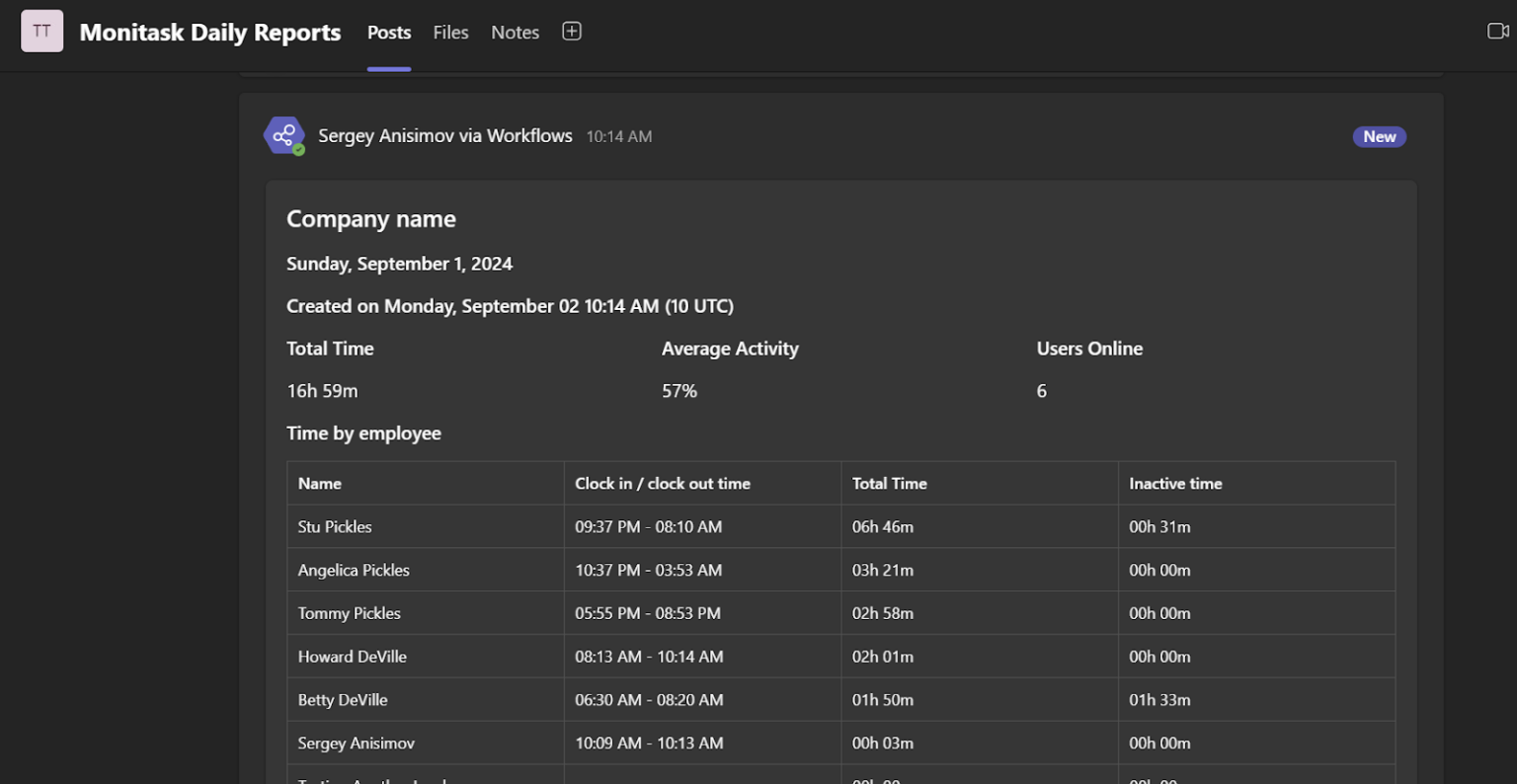 Monitask | How to setup daily & weekly report delivery to MS Teams